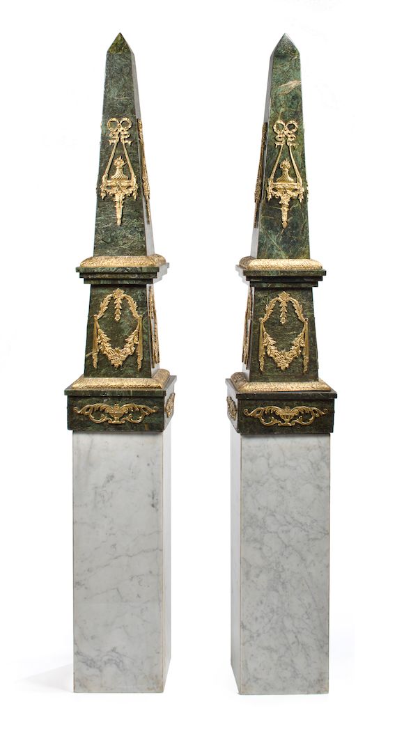 Bonhams : A pair of Neoclassical style gilt bronze mounted green marble ...
