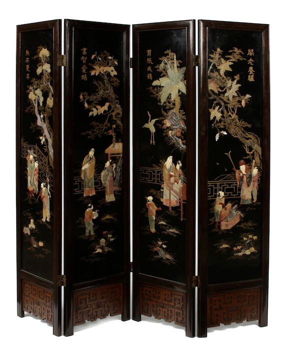 Bonhams : A Chinese inlaid four panel screen