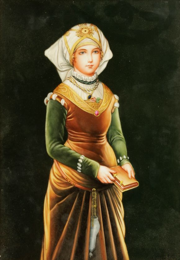 Bonhams : A Berlin style porcelain plaque of a Renaissance maiden