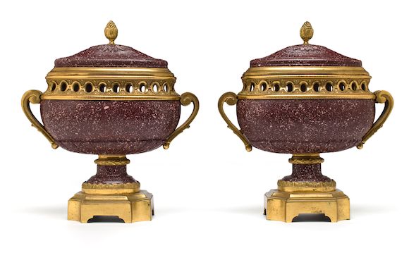 Bonhams : A pair of Louis XVI gilt bronze mounted porphyry covered ...