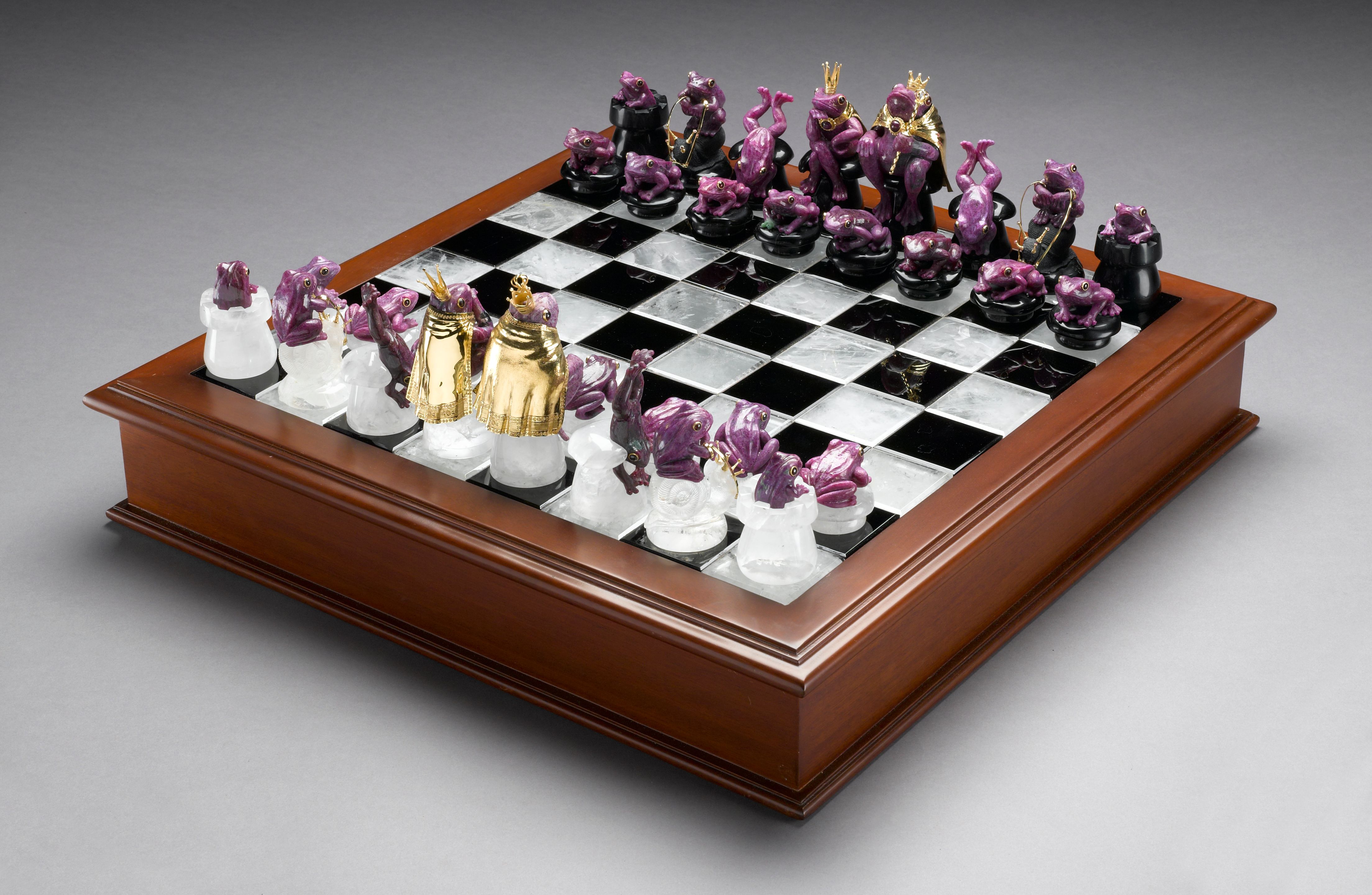 Bonhams : Ruby, Obsidian and Rock Crystal Quartz Chess Set-The Frog Prince