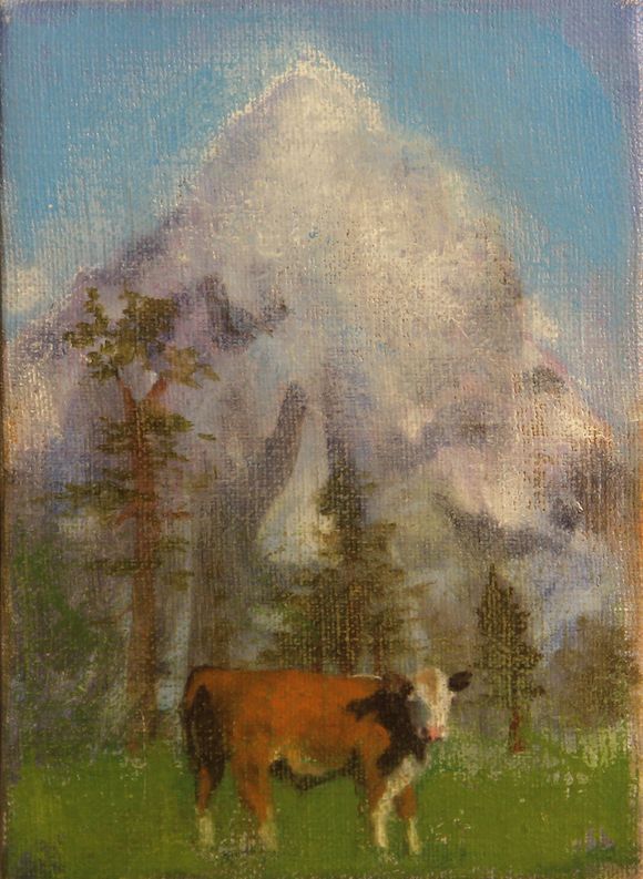 Bonhams : Tom Wudl (American, born 1948) Cow with mountain, 1987 5 x 7in