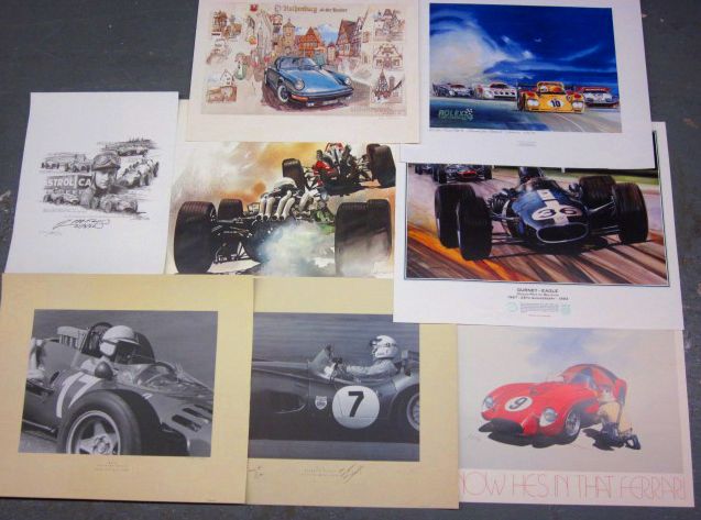 Bonhams Cars : A grouping of various artist signed posters and prints,