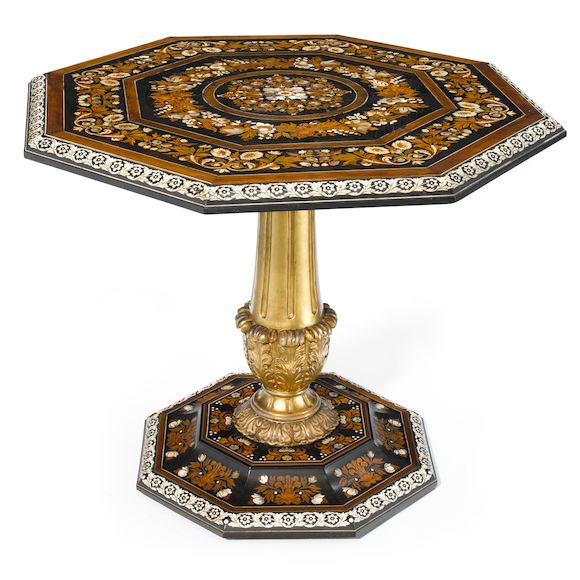 Bonhams : A good quality Italian parcel gilt, bone inlaid and marquetry ...