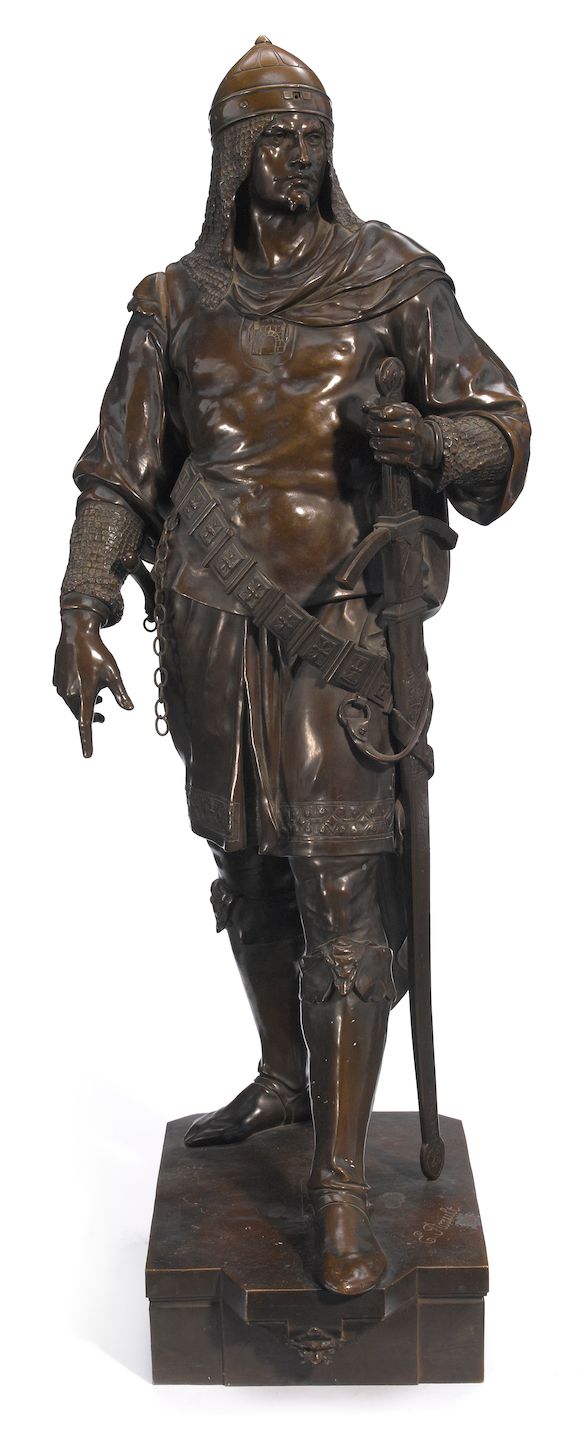 Bonhams : A French patinated bronze figure of a warrior after a model ...