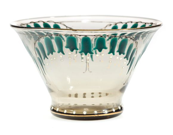 Bonhams : A Marcel Goupy enameled glass Lilies of the Valley bowl circa ...