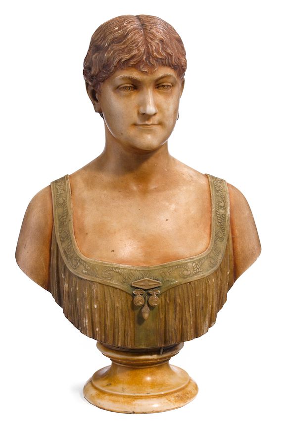 Bonhams : A tinted carved marble bust of a woman