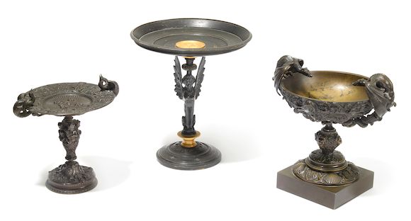 Bonhams : A group of three French patinated bronze tazza late 19th ...