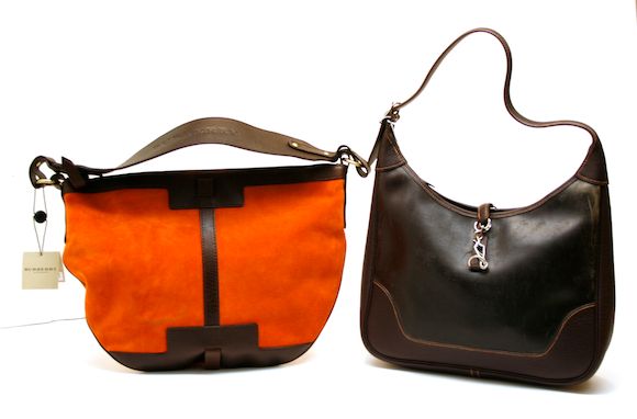 Bonhams : A Burberry orange suede hobo and Hermès black antiqued ...