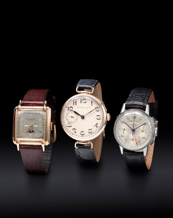 Bonhams : H'y Moser & Cie. A 14K rose gold early large wristwatch for ...