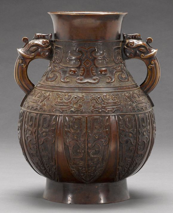 Bonhams : A cast bronze Hu form vase 19th century