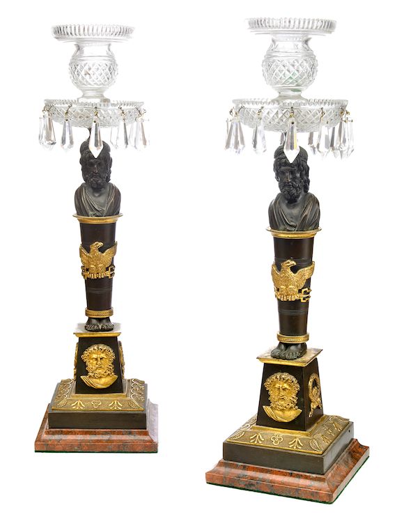 Bonhams : A pair of French gilt and patinated bronze and glass ...