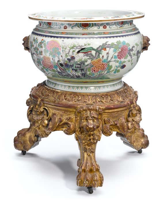 Bonhams : A Chinese porcelain fish tank on giltwood stand late 19th century