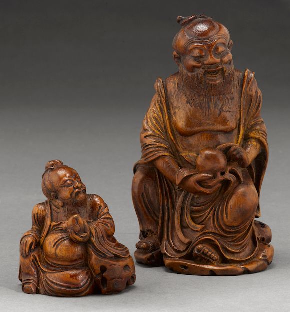 Bonhams : Two carved bamboo figures of sages
