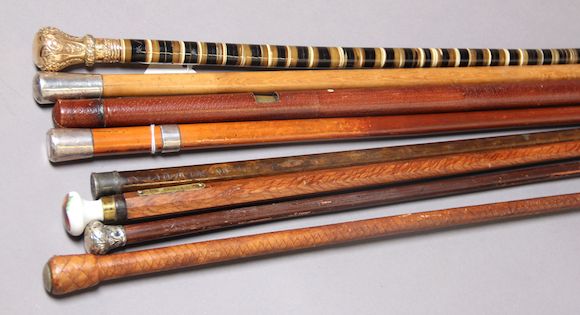 Bonhams : A lot of six swagger sticks, two canes and a quirt