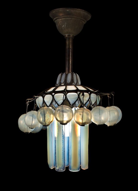 Bonhams : A Tiffany Studios opalescent Favrile glass and twisted wire ...