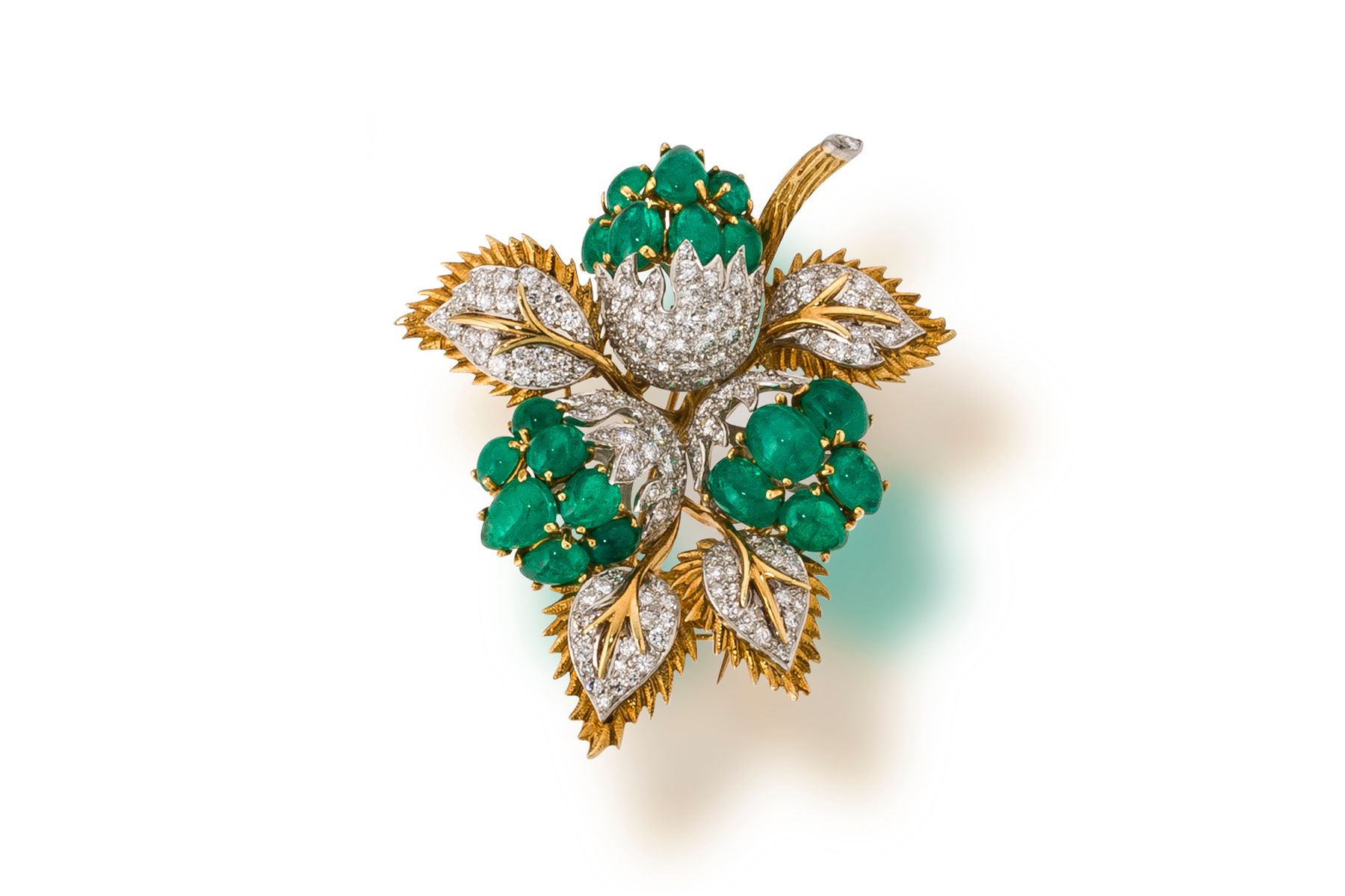 Bonhams : An emerald and diamond brooch