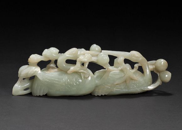 Bonhams : A carved nephrite bird group 19th century