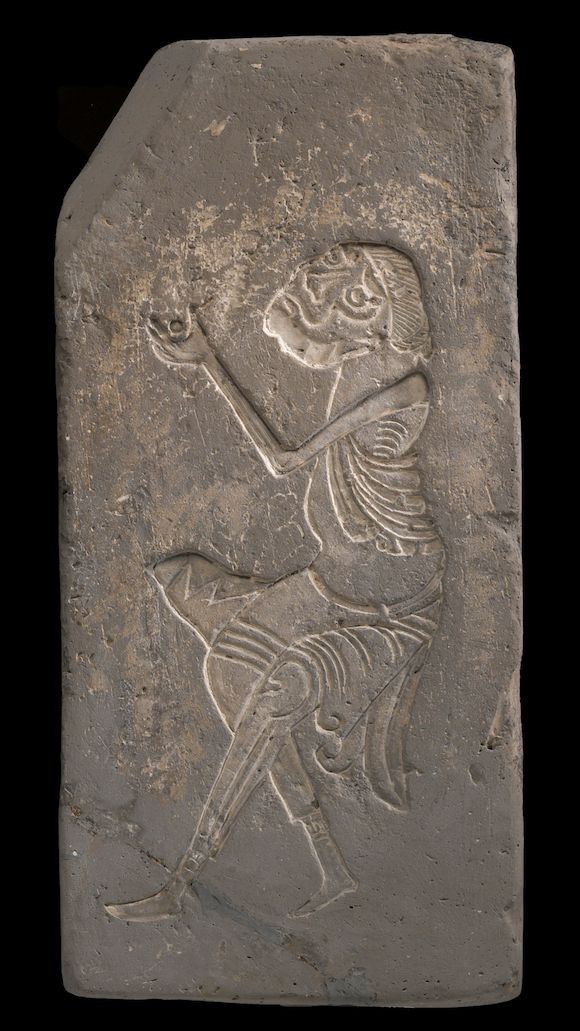 Bonhams : An impressed gray pottery tomb tile Six Dynasty style