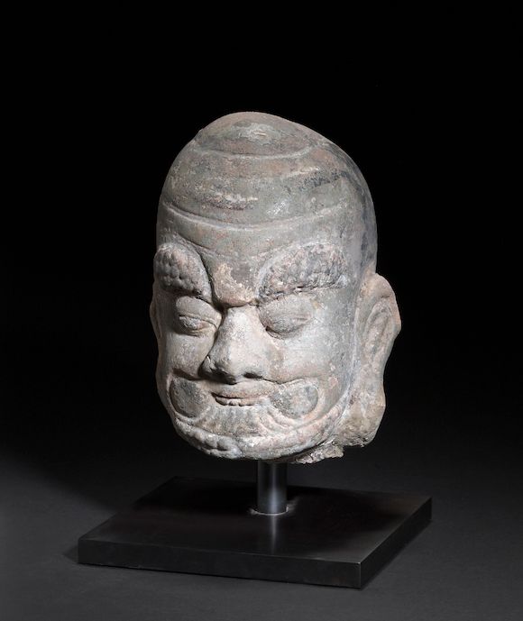 Bonhams : A carved stone head of a luohan Ming dynasty