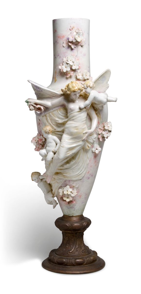 Bonhams : A large and impressive glazed faience figural vase French ...