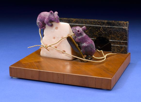 Bonhams : Ruby Mice with Pink Opal Cheese--"Bad Guys Never Get Caught"