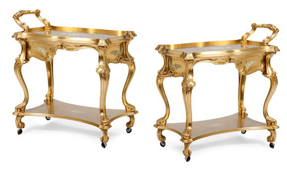 Bonhams : A pair of Louis XV style giltwood serving carts
