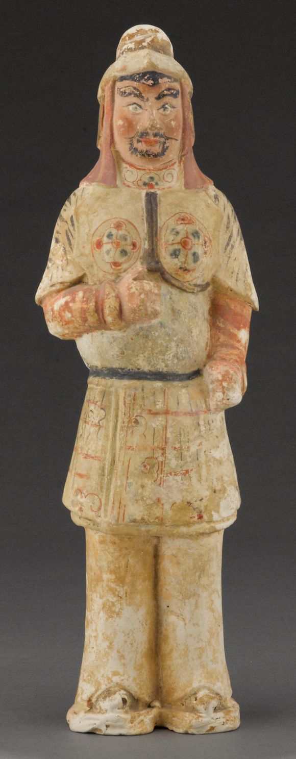Bonhams : A painted pottery soldier Tang dynasty