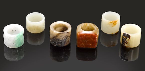 Bonhams : A group of six jade archer's rings Qing dynasty and later