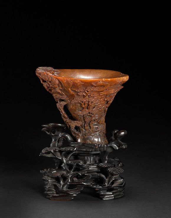 Bonhams : A carved rhinoceros horn libation cup 17th/18th century