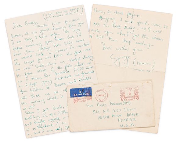 Bonhams : A George Harrison handwritten two page letter