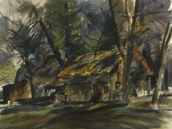 Bonhams : Maurice Logan (American, 1886-1977) Cabin in the Woods 22 x 30in