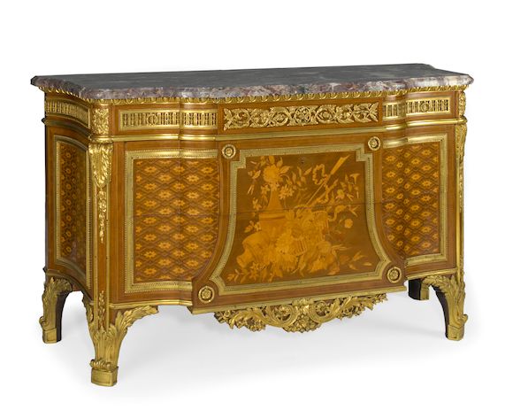 Bonhams : A fine Louis XVI style gilt bronze mounted marquetry commode ...