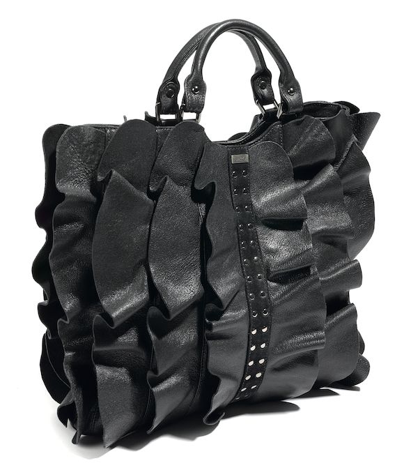 Bonhams : A Be&D black leather ruffle handbag