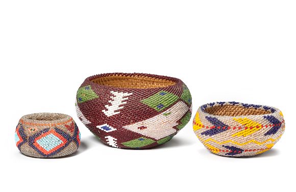 Bonhams : Three Paiute beaded baskets