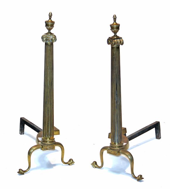 Bonhams : A pair of Federal style brass andirons 20th century