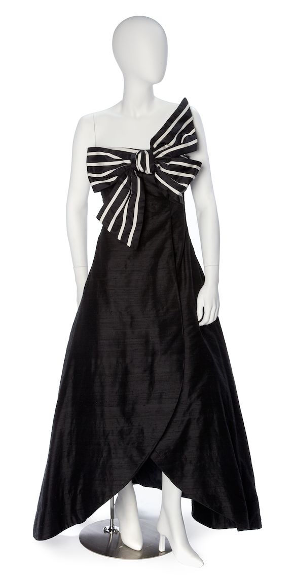 Bonhams : A Scaasi black raw silk and satin gown