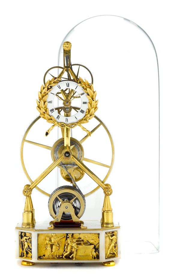 Bonhams : A rare gilt bronze and marble great wheel fusee skeleton ...
