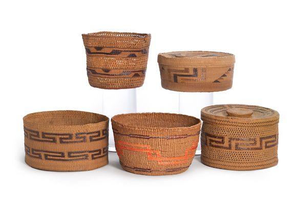 Bonhams : Five Tlingit baskets