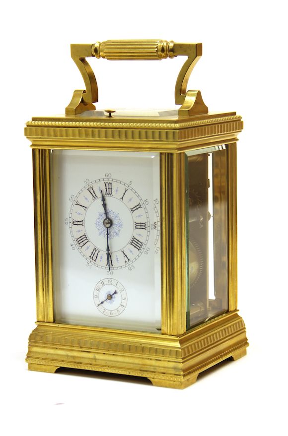 Bonhams : A gilt brass cased carriage clock with repeat and alarm in ...