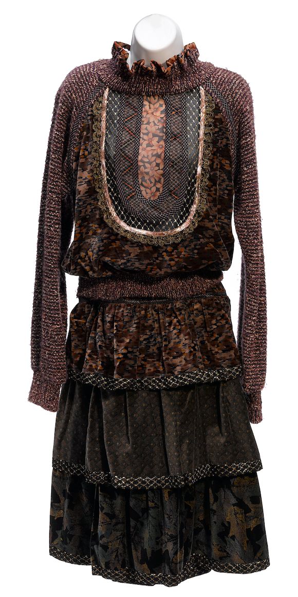 Bonhams : A Koos brown and lavender velvet, lace, ribbon and gold ...