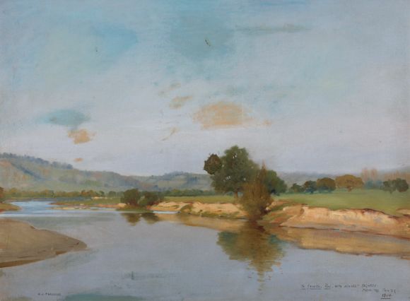 Bonhams : Henry Jones Thaddeus (British, 1860-1929) A river landscape ...