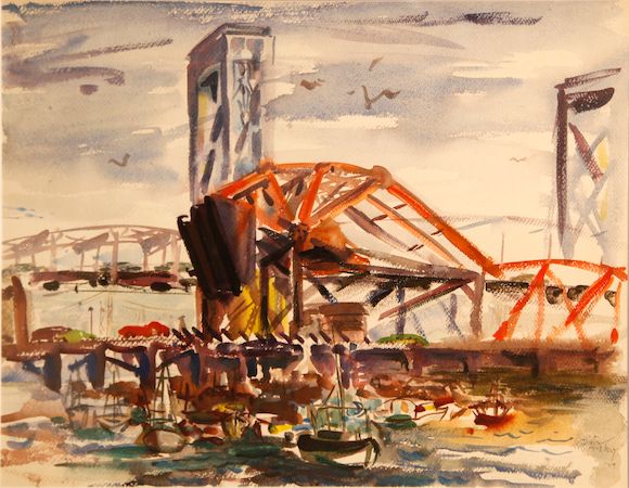 Bonhams : Dixie Ann Miller McElroy (American, 1909-1972) Two bridges ...