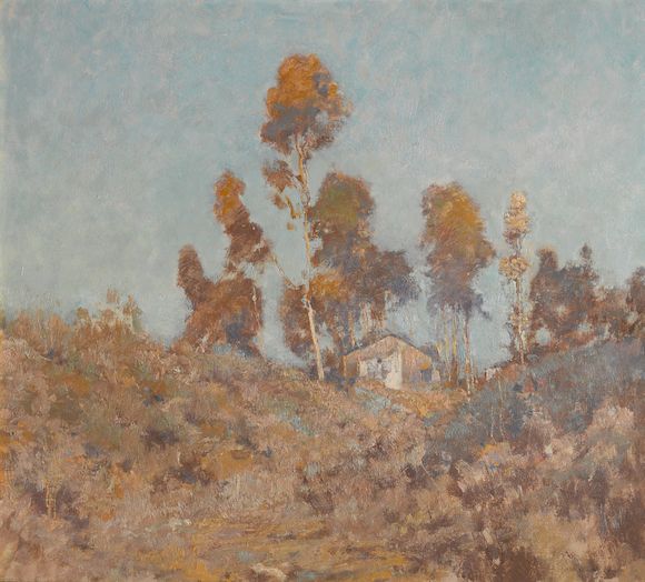 Bonhams : Alson Skinner Clark (1876-1949) House on a ridge, 1924 18 x 20in