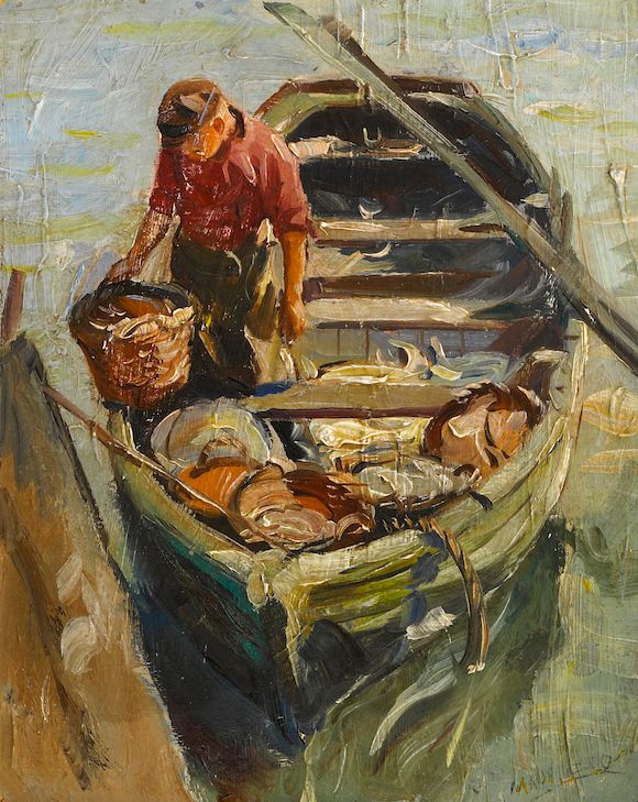 Bonhams : Maurice Logan (American, 1886-1977) Fisherman bringing in his ...