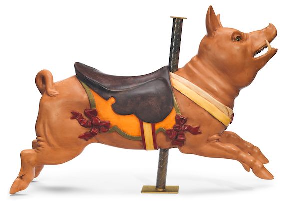 Bonhams : A carved and paint decorated carousel pig Gustav Dentzel ...