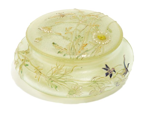 Bonhams : A Gallé gilt and enameled glass covered box circa 1900