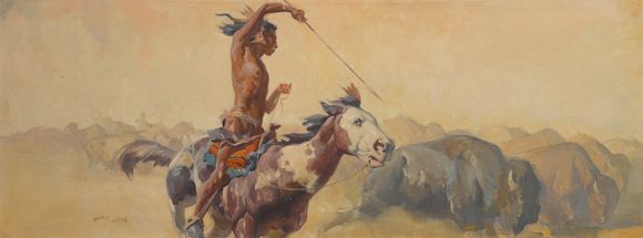Bonhams : Maurice Logan (American, 1886-1977) Surrounding the buffalo ...