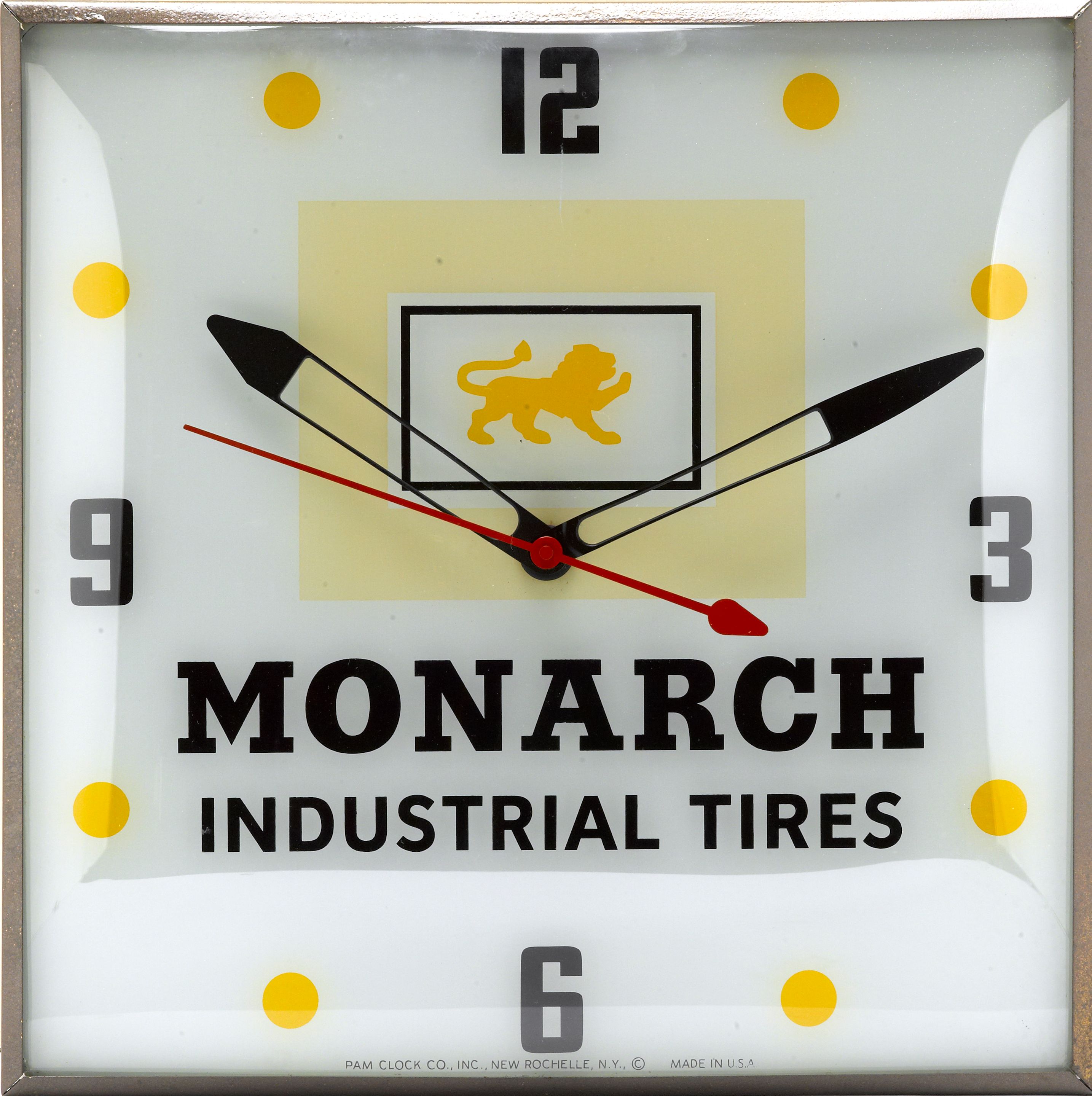 Bonhams Cars : An illuminated 'Monarch Tires' clock, c.50s,