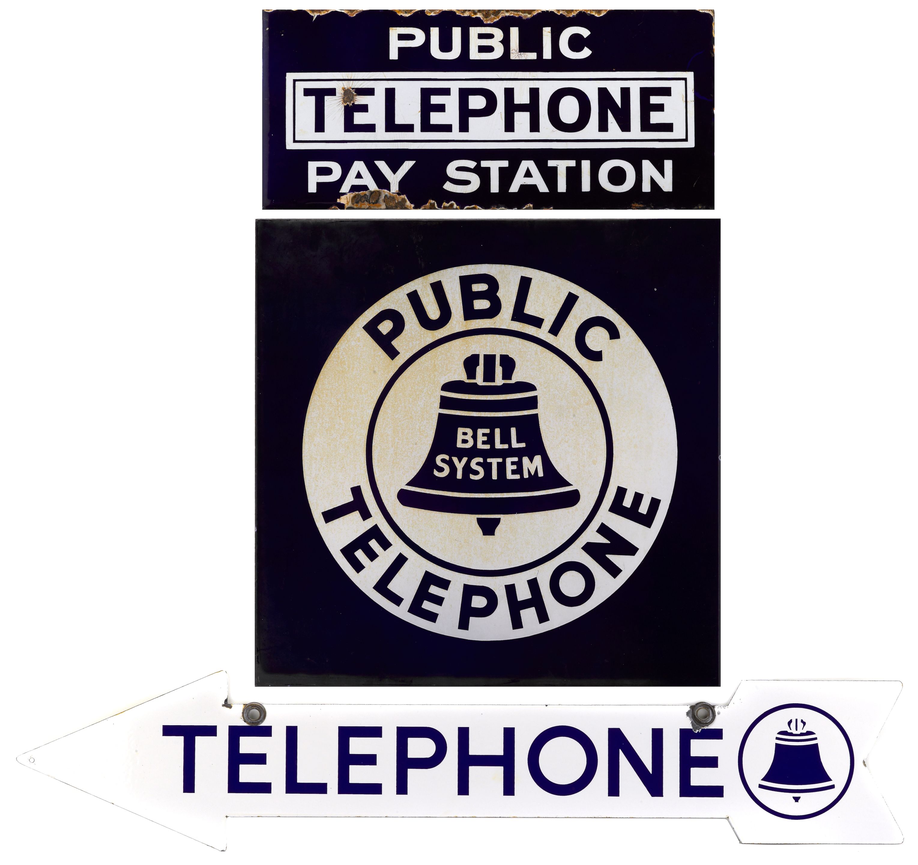 Bonhams Cars : A lot of three 'Telephone' signs,